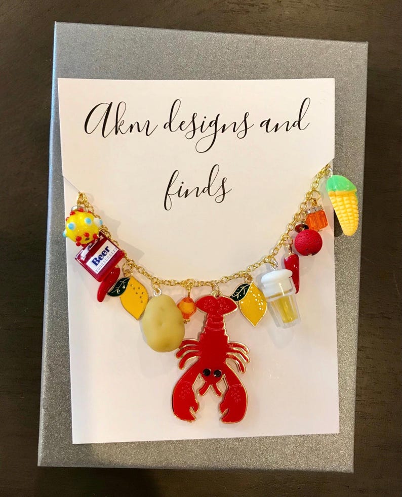 Crawfish Charm Necklace & Sterling Silver Earrings: Louisiana Mardi ...