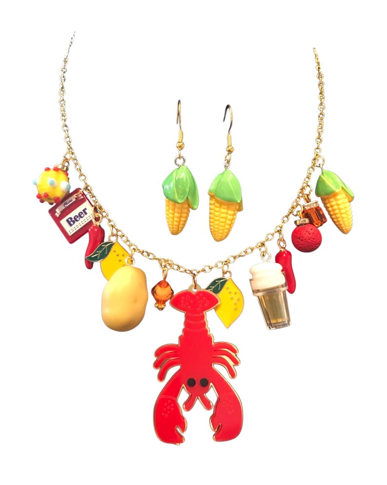Crawfish Charm Necklace & Sterling Silver Earrings: Louisiana Mardi ...