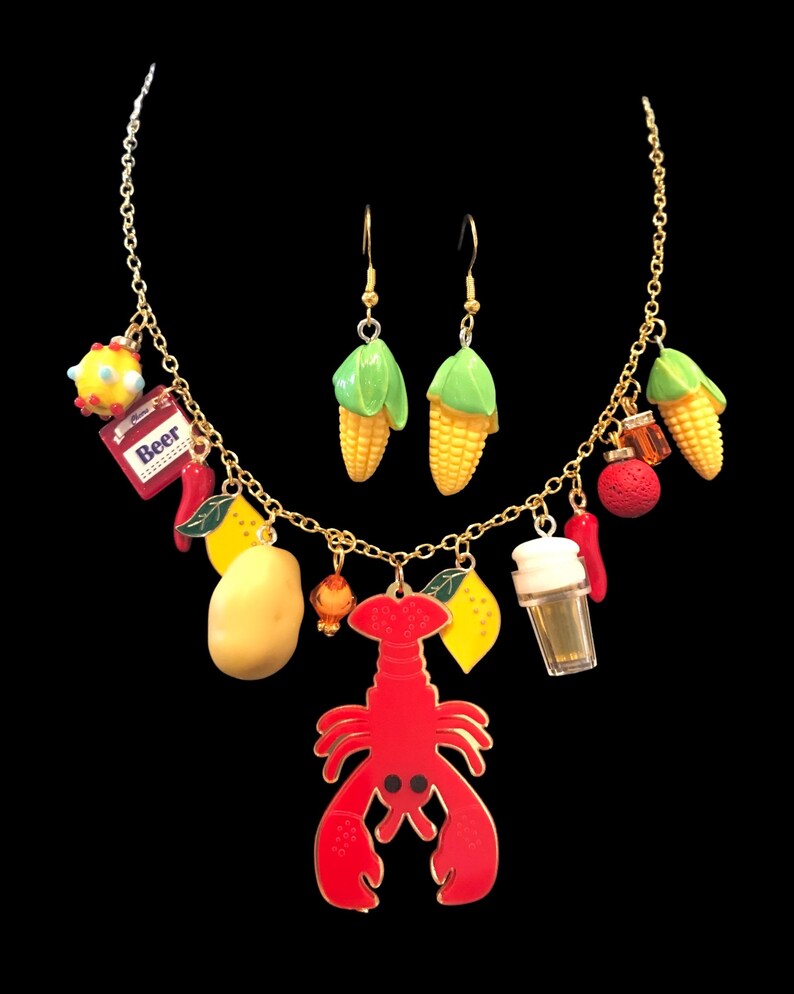Crawfish Charm Necklace & Sterling Silver Earrings: Louisiana Mardi ...