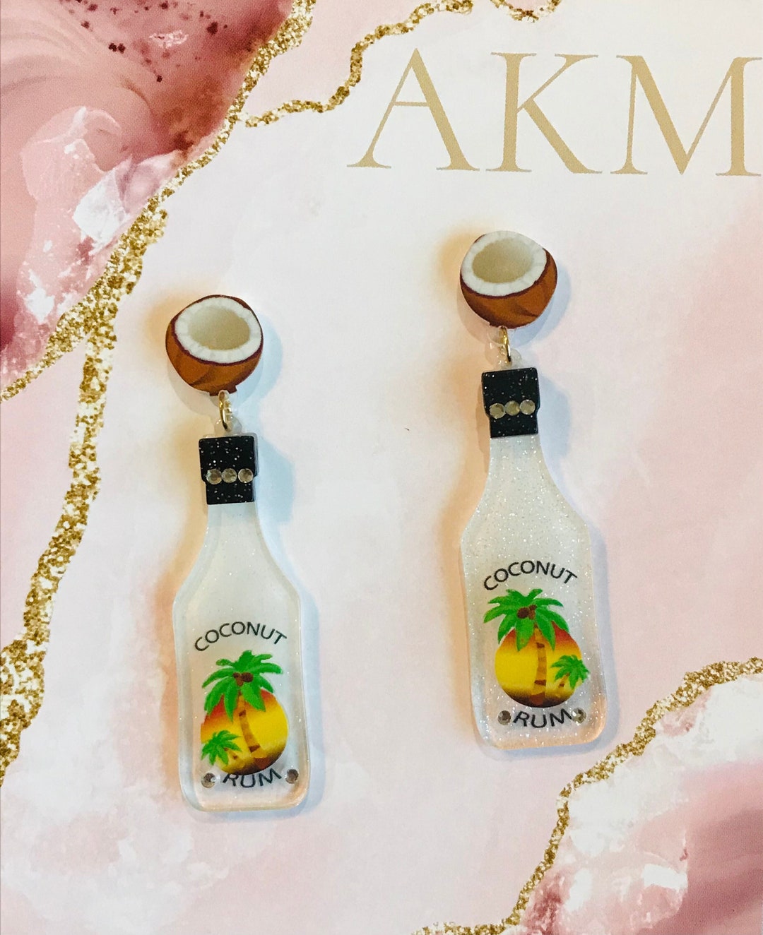 Lightweight Resin Coconut Rum Earrings With Crystal - Etsy