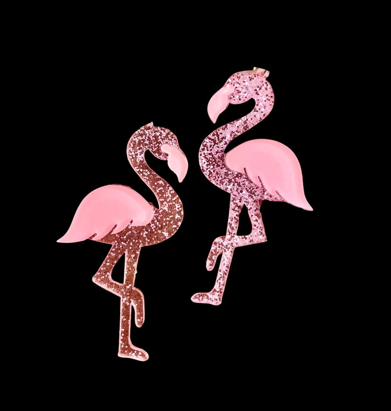 Lightweight Pink Glitter Resin Flamingo Earrings, Birthday Gifts ...