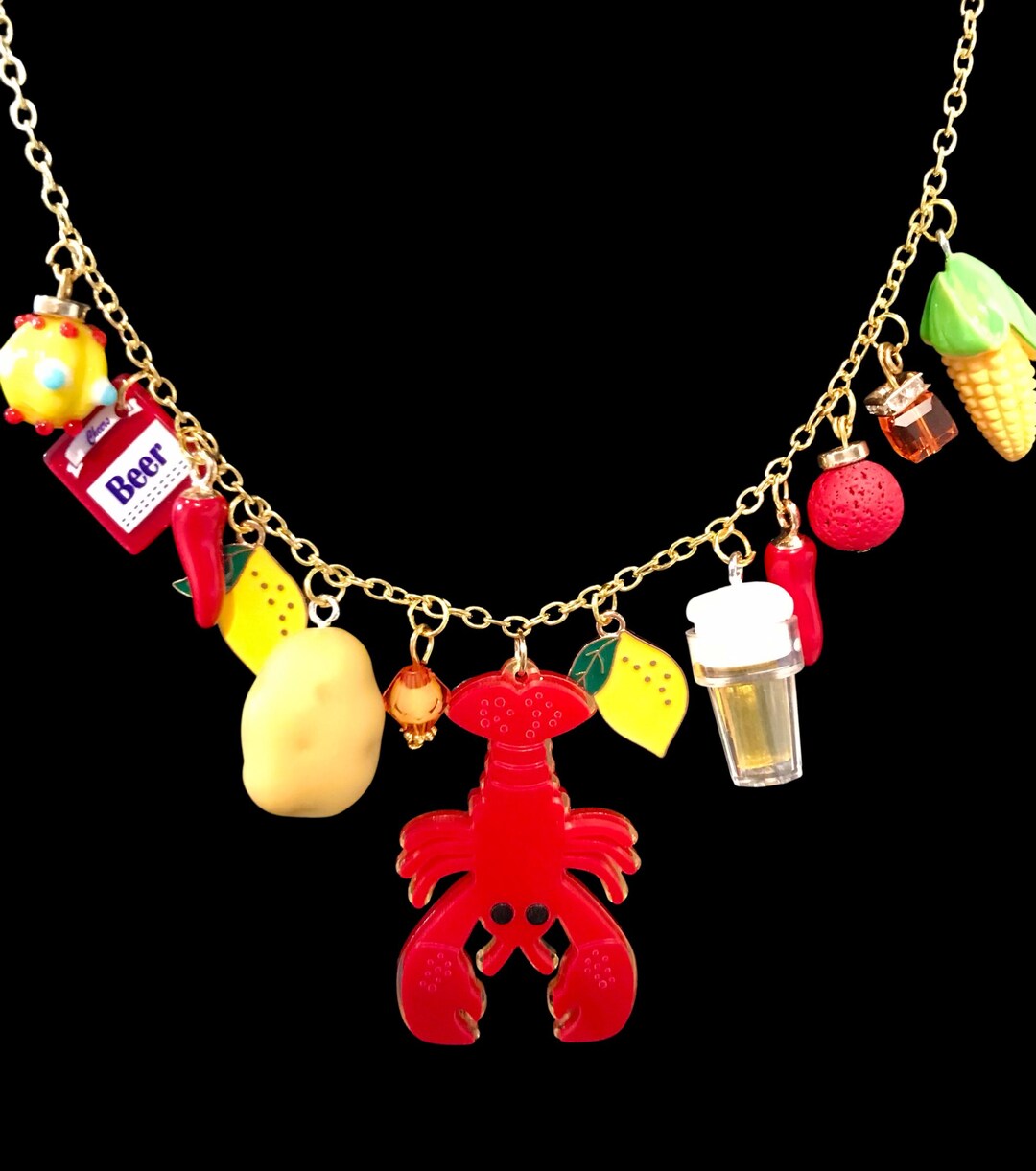 Crawfish Charm Necklace & Sterling Silver Earrings: Louisiana Mardi ...