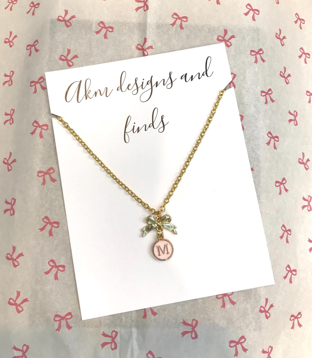 Monogram Necklace: Gold Bow Initial Pendant, Personalized Jewelry ...