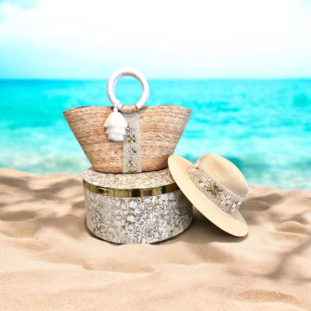 Shell and Pearl Embellished Sun Hat W/matching Beach Bag, High Quality ...