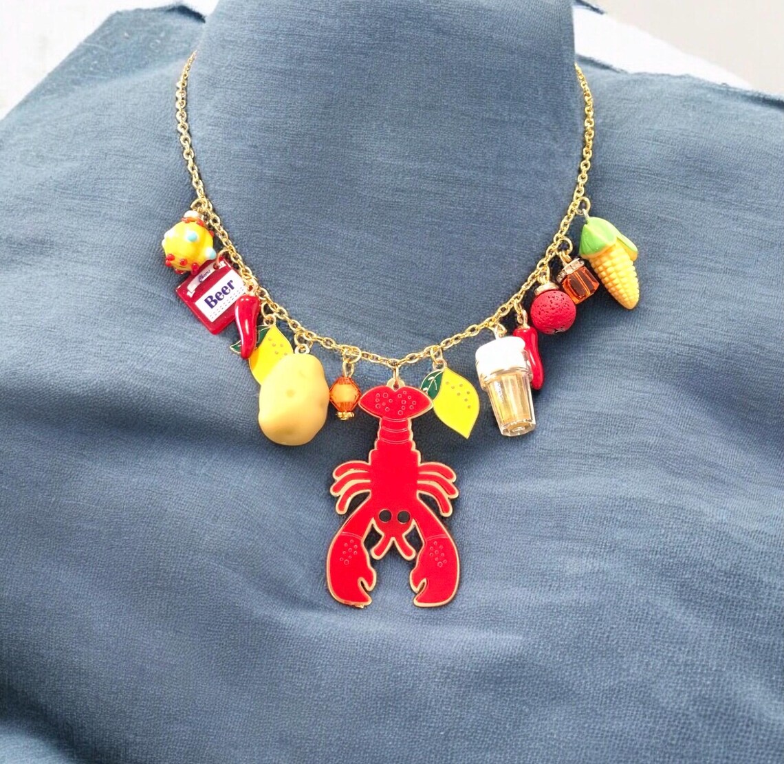 Crawfish Charm Necklace & Sterling Silver Earrings: Louisiana Mardi ...