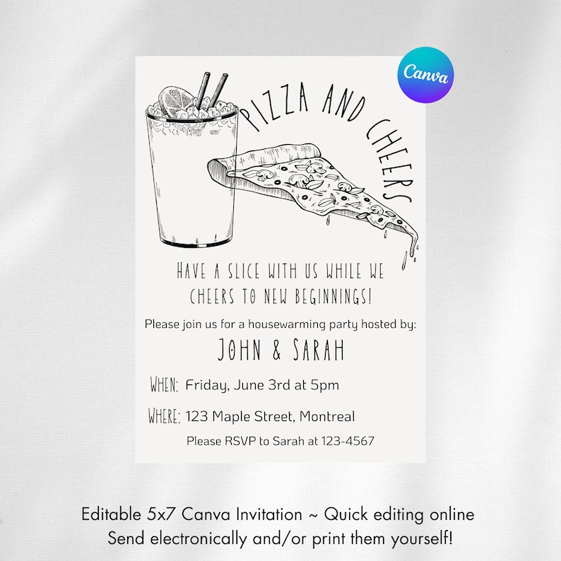 Editable Housewarming Pizza Party Invitation Template, Printable or ...