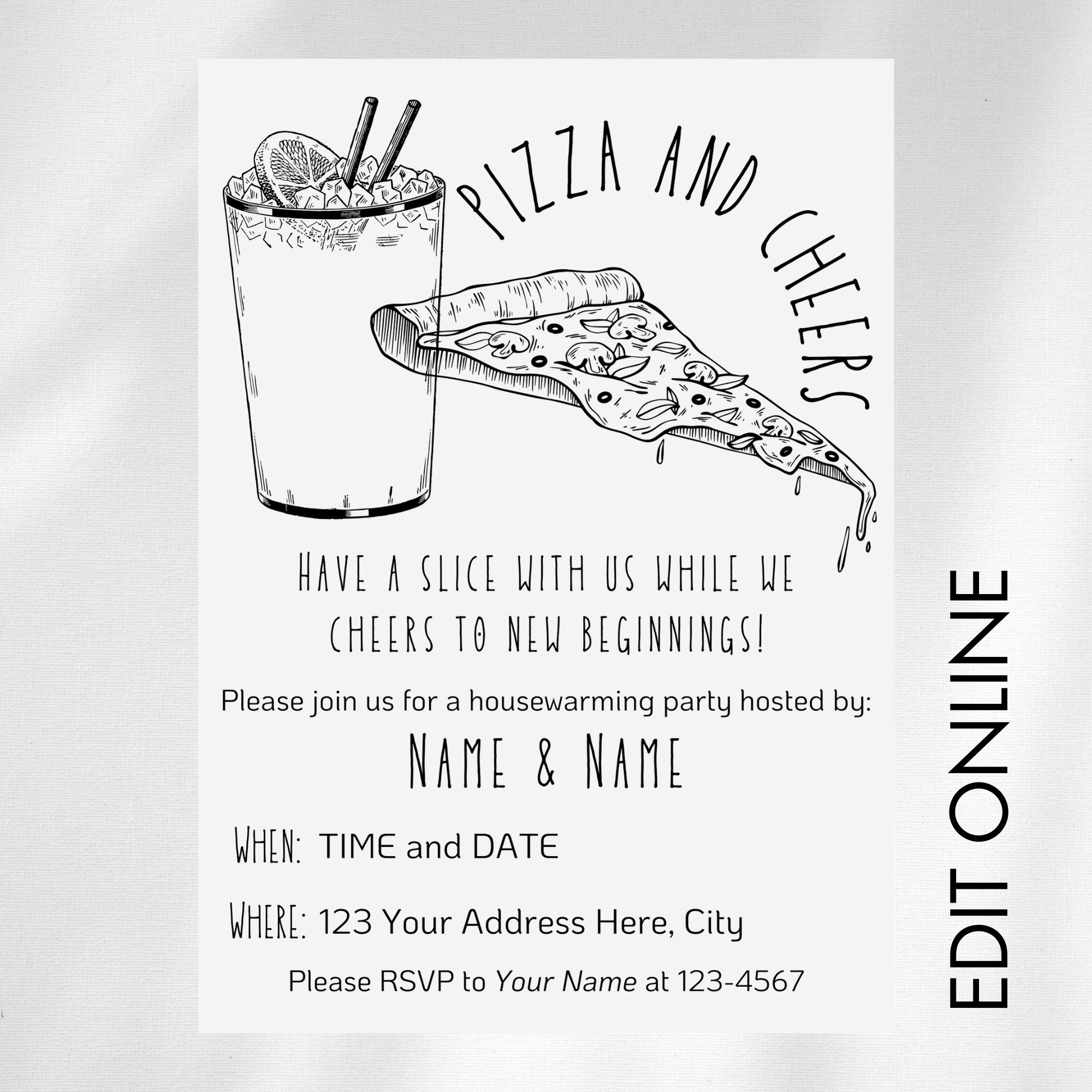 Editable Housewarming Pizza Party Invitation Template, Printable or ...