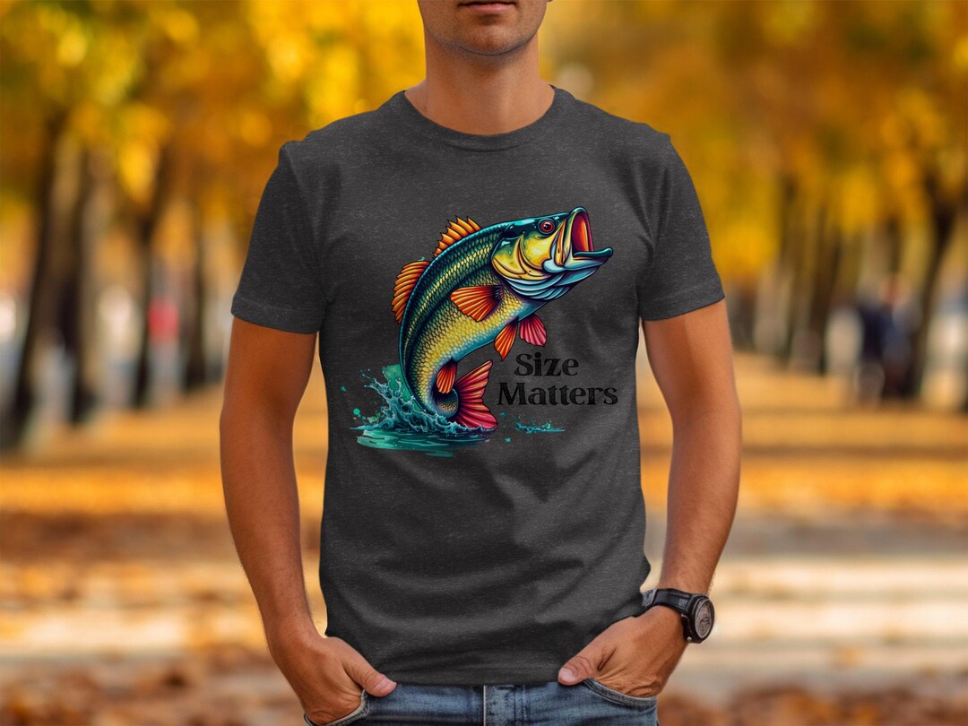 Fishing T Shirt for Men, Funny Size Matters Graphic Tee, Large Fish ...