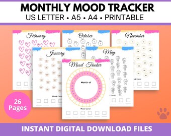 Monthly Mood Tracker Printable PDF A4 & A5 Curly Hair Coloring - Etsy