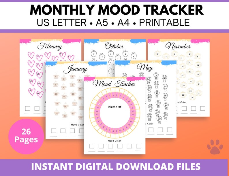 Monthly Mood Tracker Letter A4 A5 - Etsy