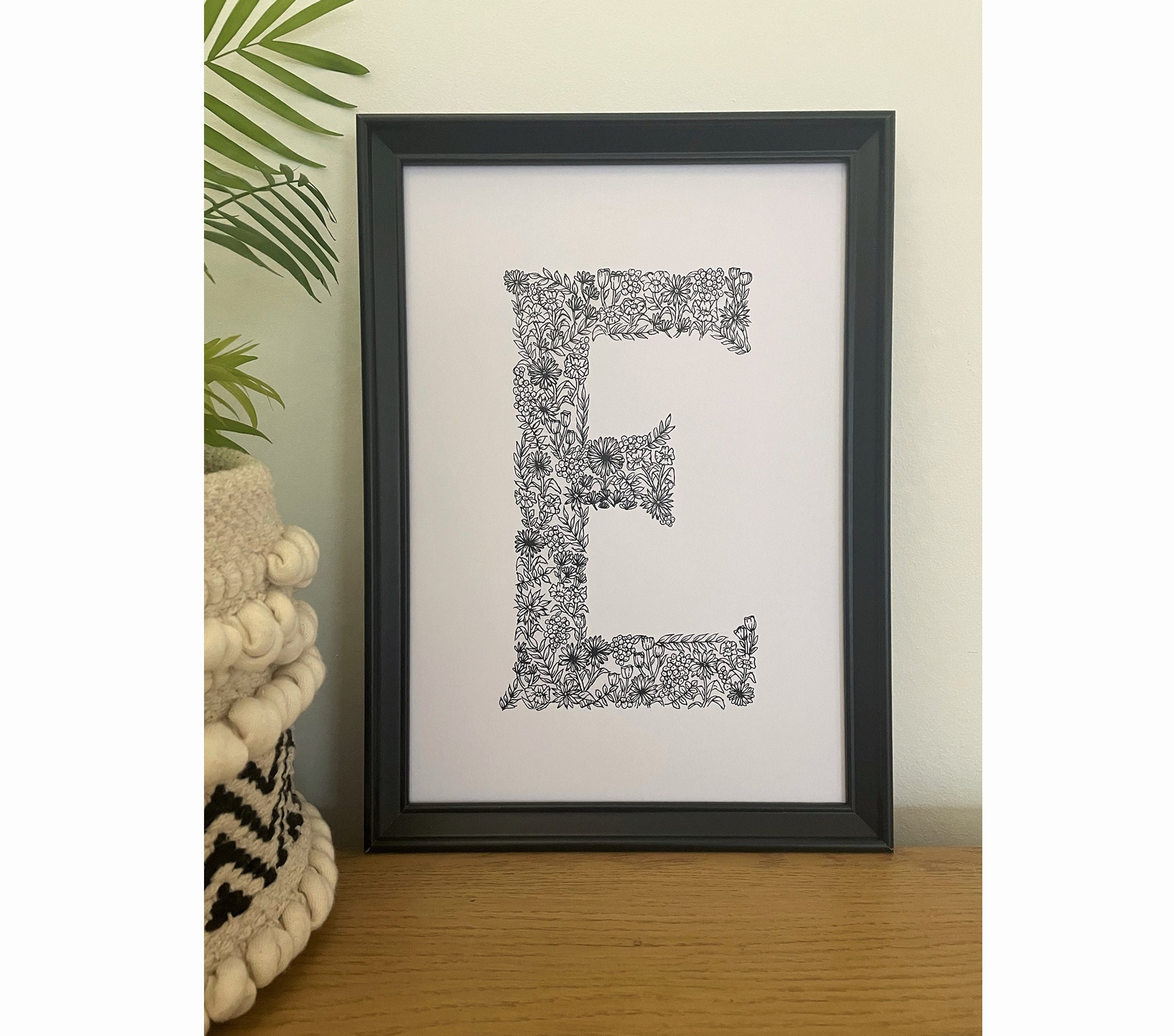 Digital Letter E Print Hand Drawn Floral Illustration - Etsy
