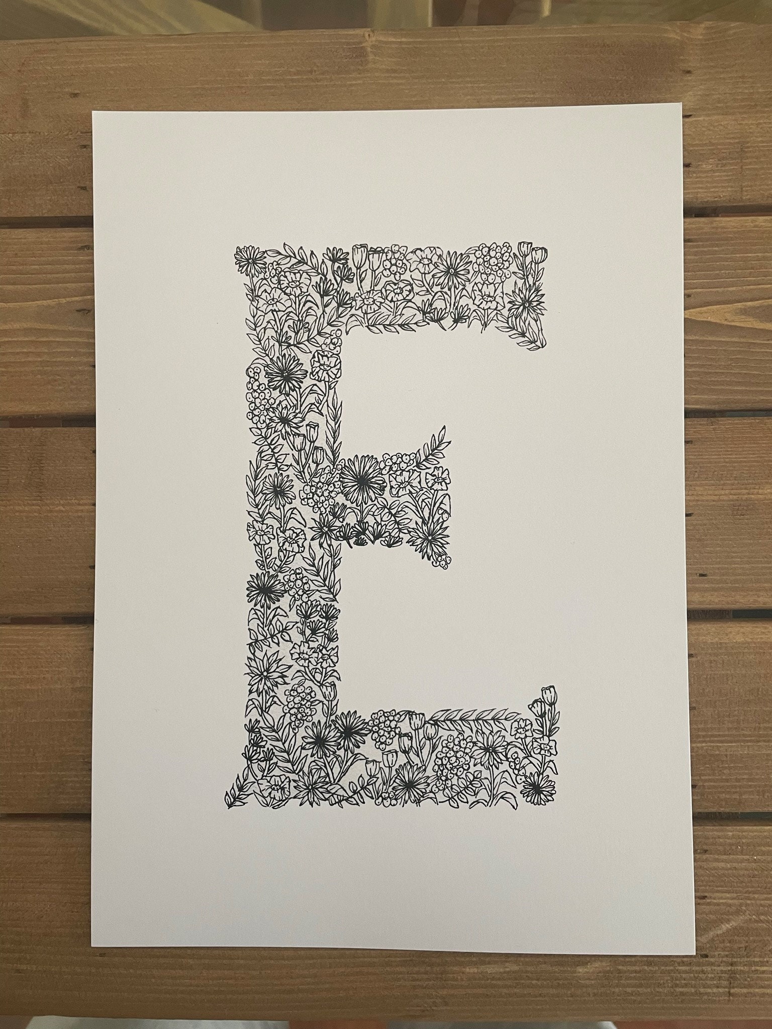 Digital Letter E Print Hand Drawn Floral Illustration - Etsy
