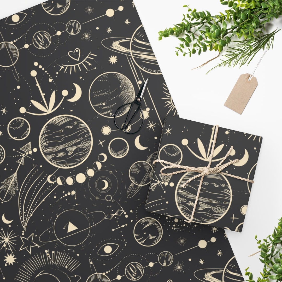 24 X 36 Celestial Wrapping Paper, Moon and Stars Wrapping Paper, Witchy ...
