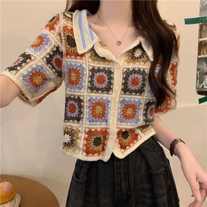 Colorful Women's Crochet Knitted Top-spring and Autumn - Etsy