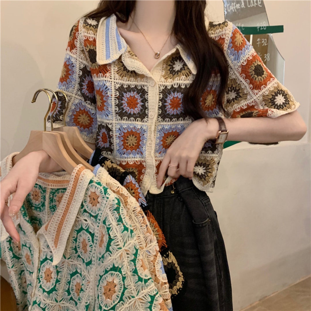 Colorful Women's Crochet Knitted Top-spring and Autumn - Etsy