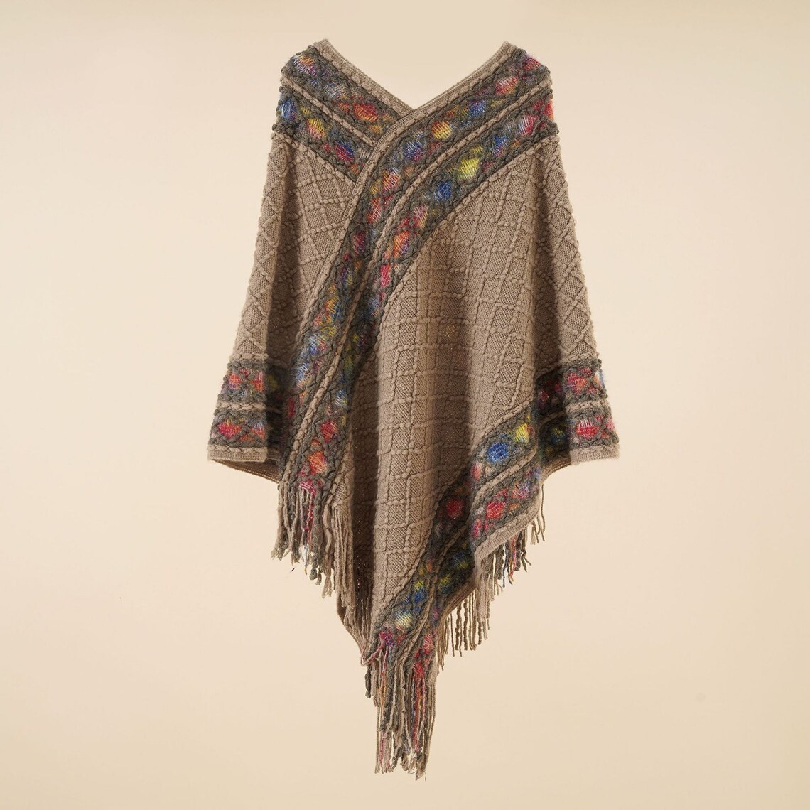Gorgeous Bohemian Tassel Knitted Poncho-vintage Handmade Knit - Etsy