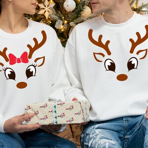 Custom Christmas Reindeer Sweatshirt, Cute Couple Reindeer, Women Gift ...