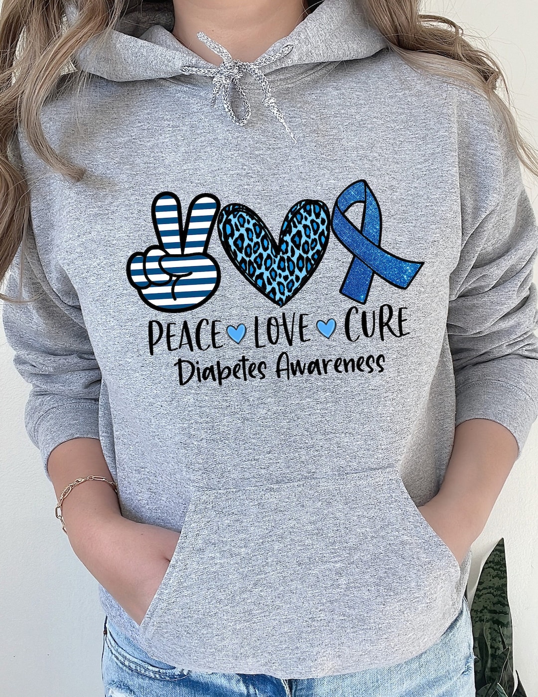 Peace Love Cure Hoodie, Diabetes Gifts, Diabetes Hoodie, Diabetes ...