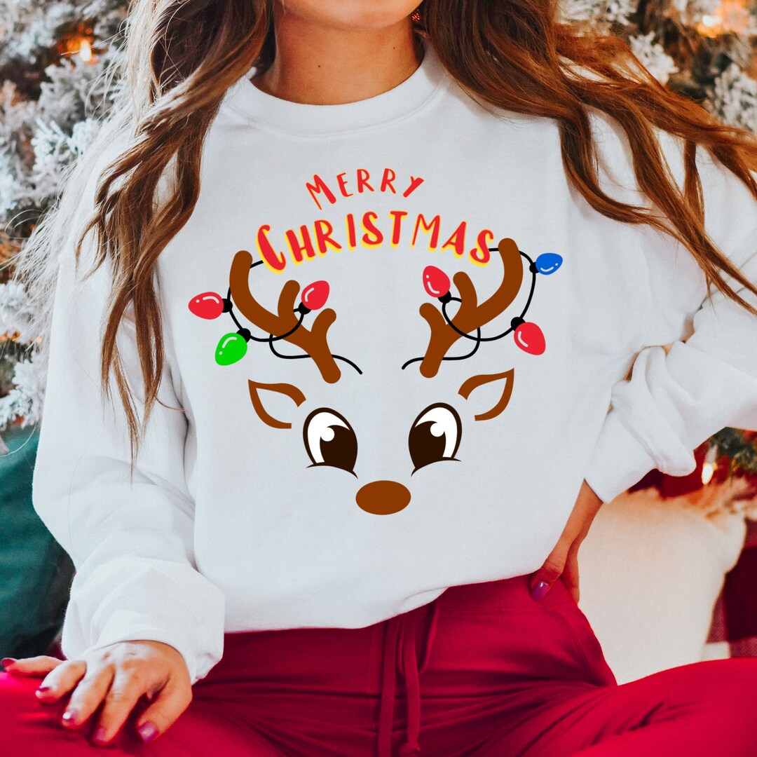 Merry Christmas Reindeer Sweatshirt, Cute Reindeer, Christmas Reindeer ...
