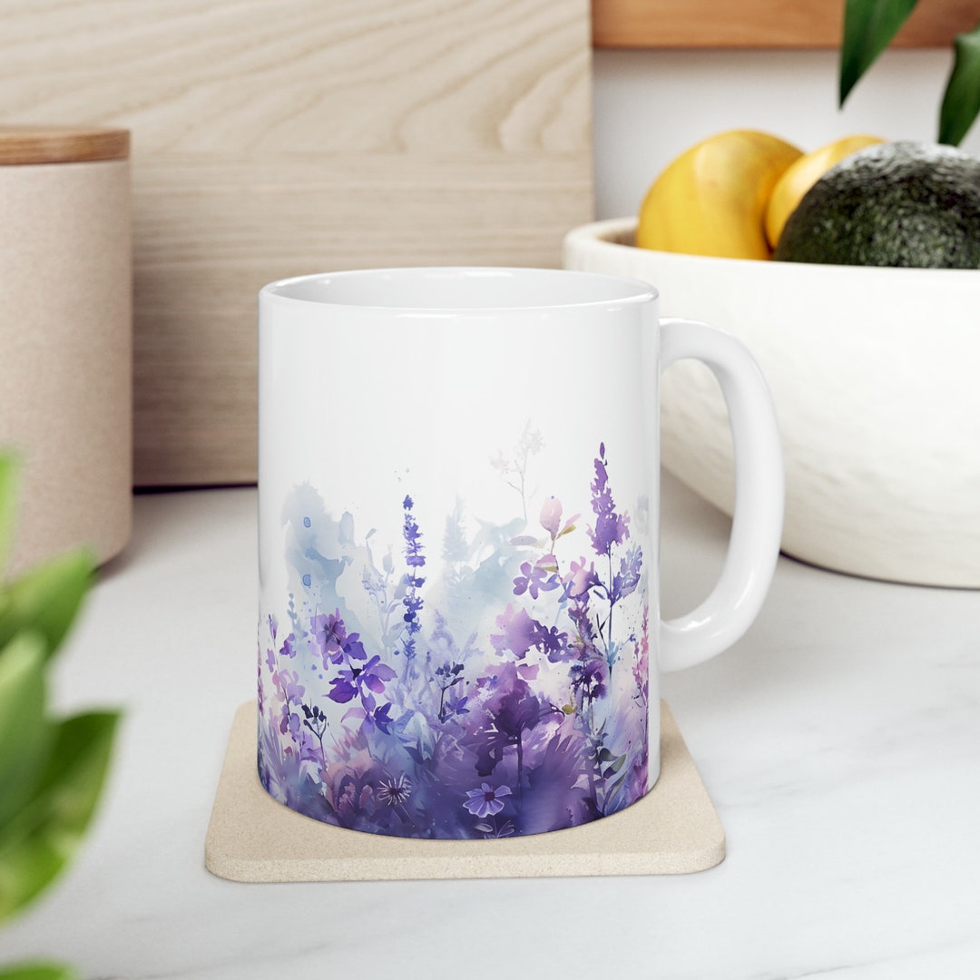 Watercolor Floral Mug Design Full Wrap Flower Design Coffee Cup - Etsy