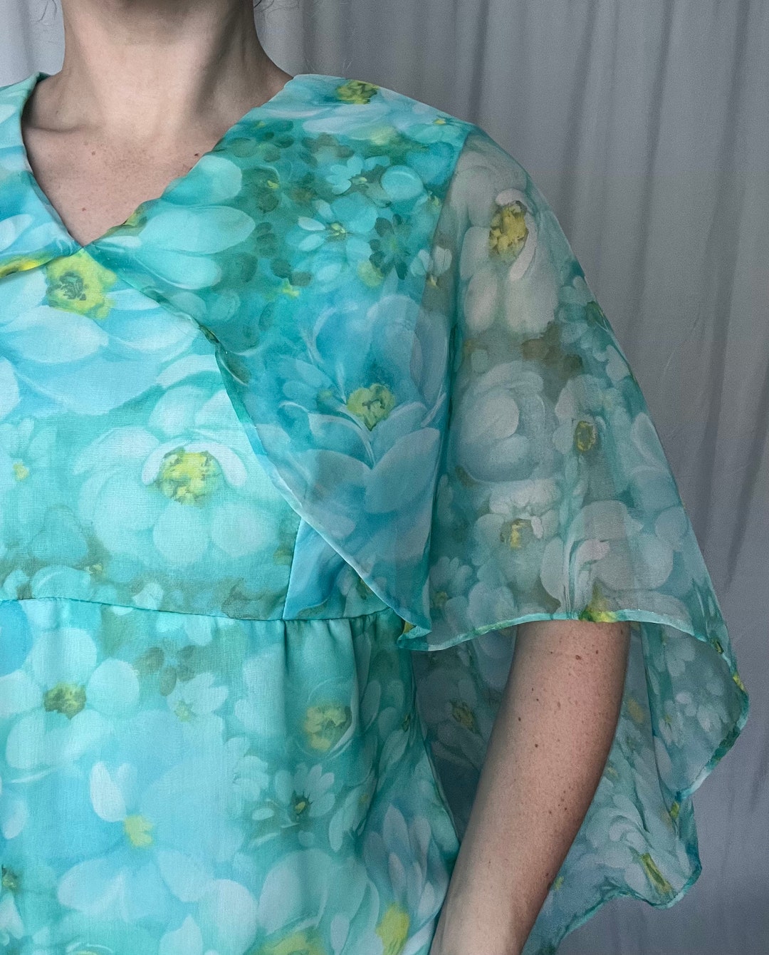 Bold Blue Floral Dress With Attached Cape - Etsy