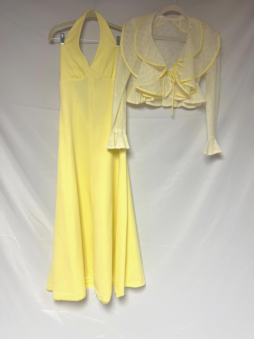 Handmade 1960s/70s Yellow Halter Dress With Eyelet Shawl - Etsy