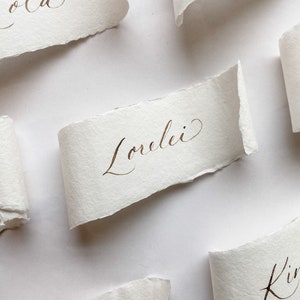Calligraphy Wedding Place Cards - Deckled Edge Handmade Paper Scroll - Etsy