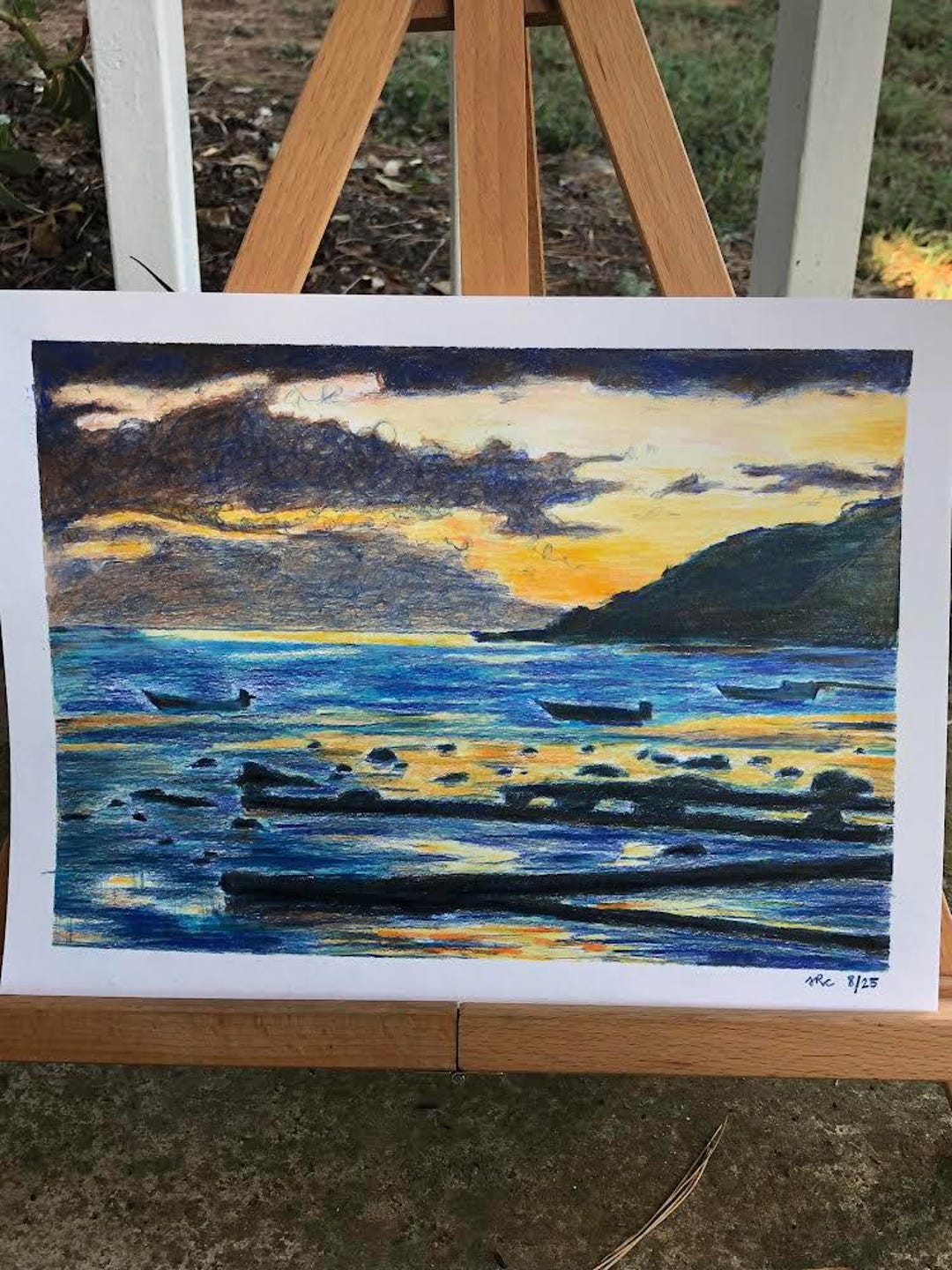 Ocean Sunset; Original 9x12 Colored Pencil Drawing - Etsy