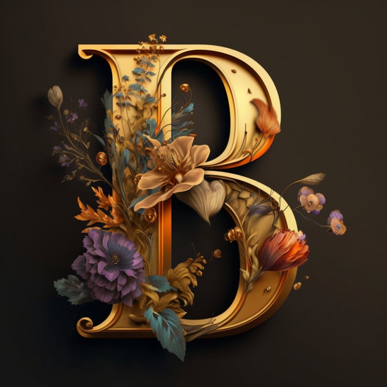 Letter B With Flowers Beautiful Letter B Printable Letter B - Etsy