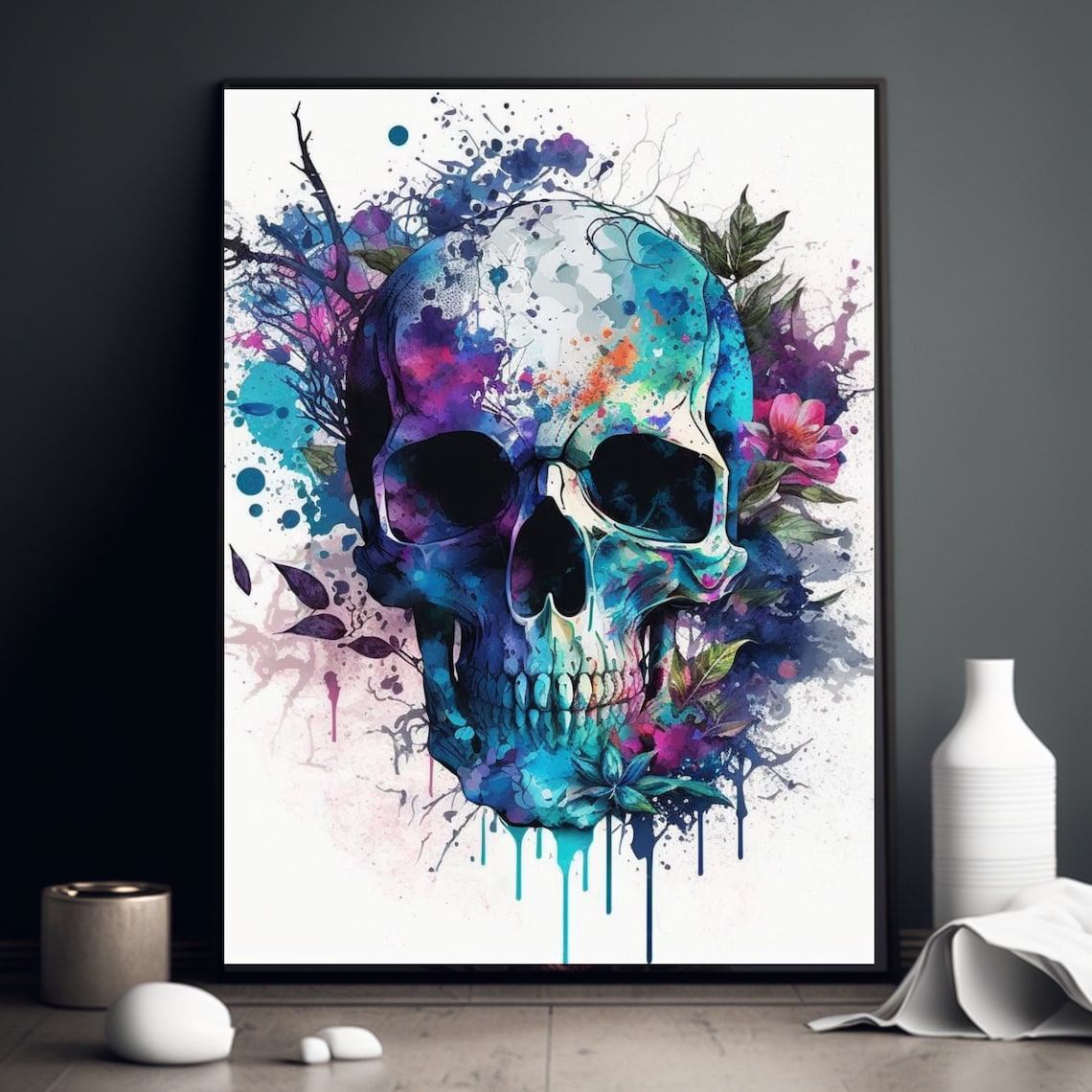 Bundle of 5 Skull Watercolor Art Print, Ai-generated Digital Painting ...