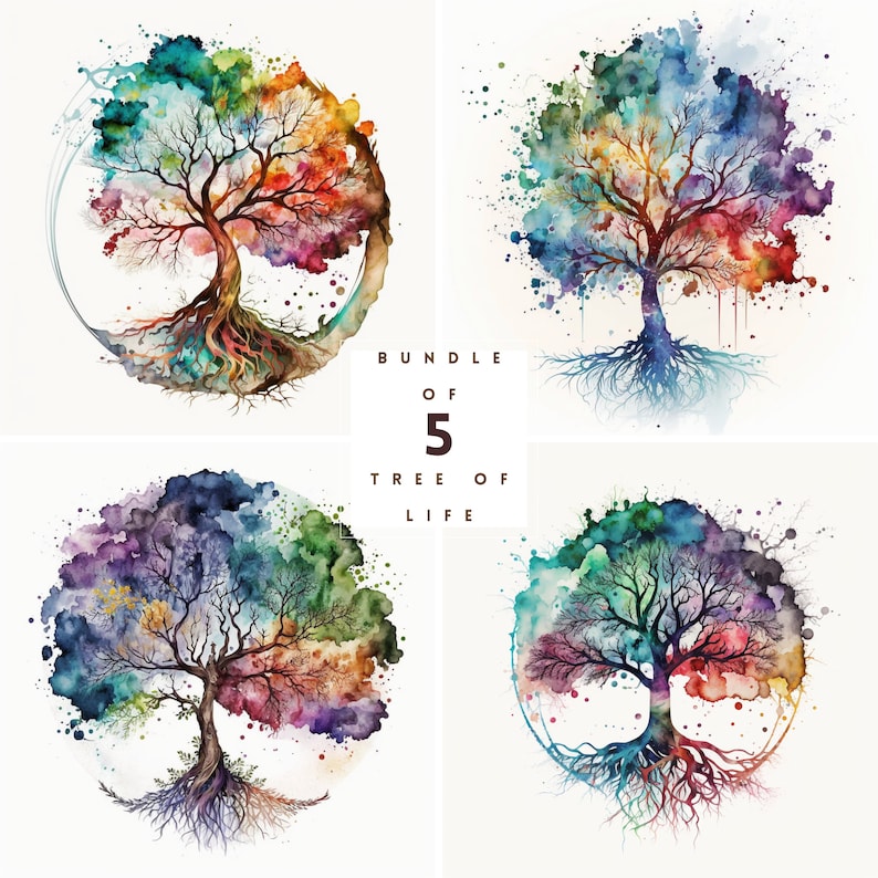Bundle of 5 Tree of Life Watercolor Art Print Ai-generated - Etsy