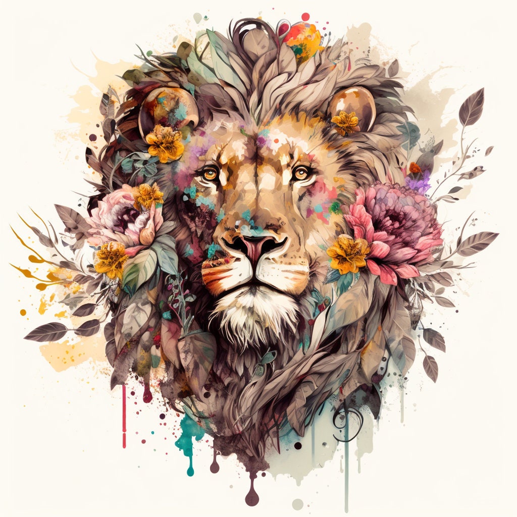Bundle of 5 Lion Watercolor Art Print Ai-generated Digital - Etsy