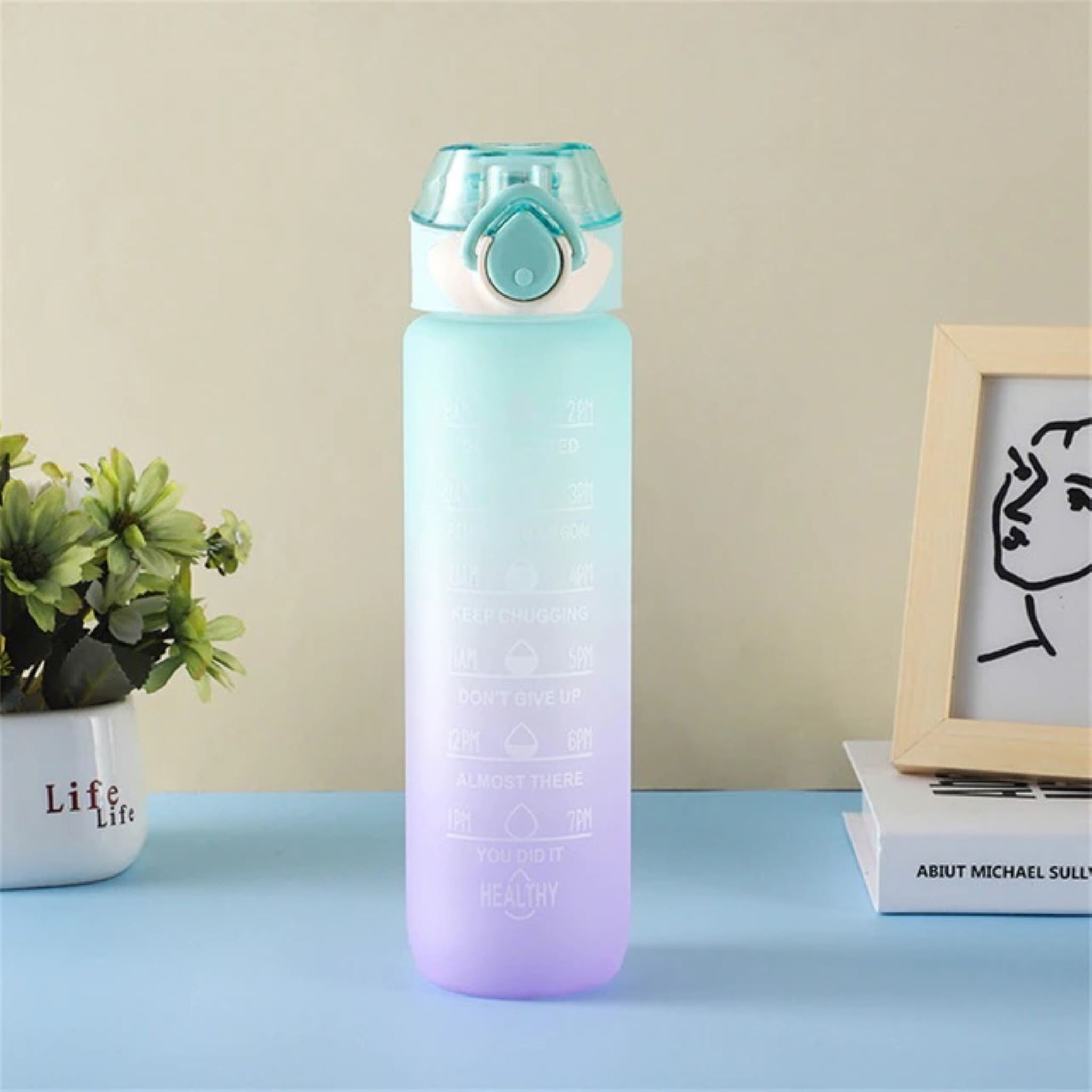 1 Liter Time Scale Bar Design, Leak Proof Gradient Color Water Bottle ...