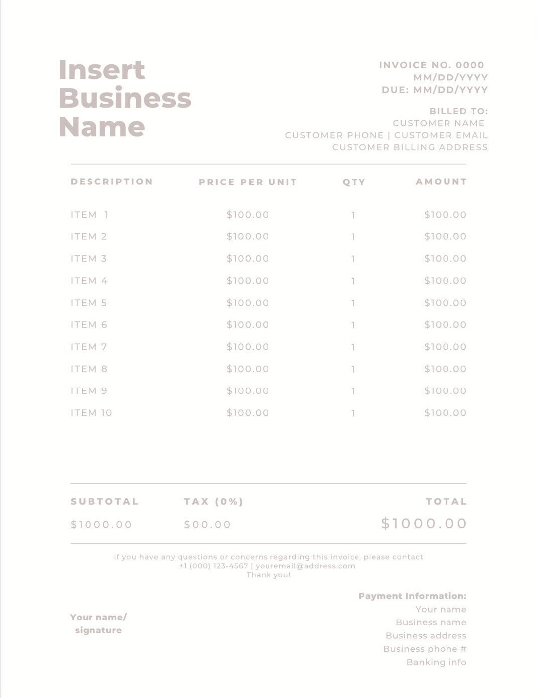 Invoice Template for Canva - Grey - Etsy