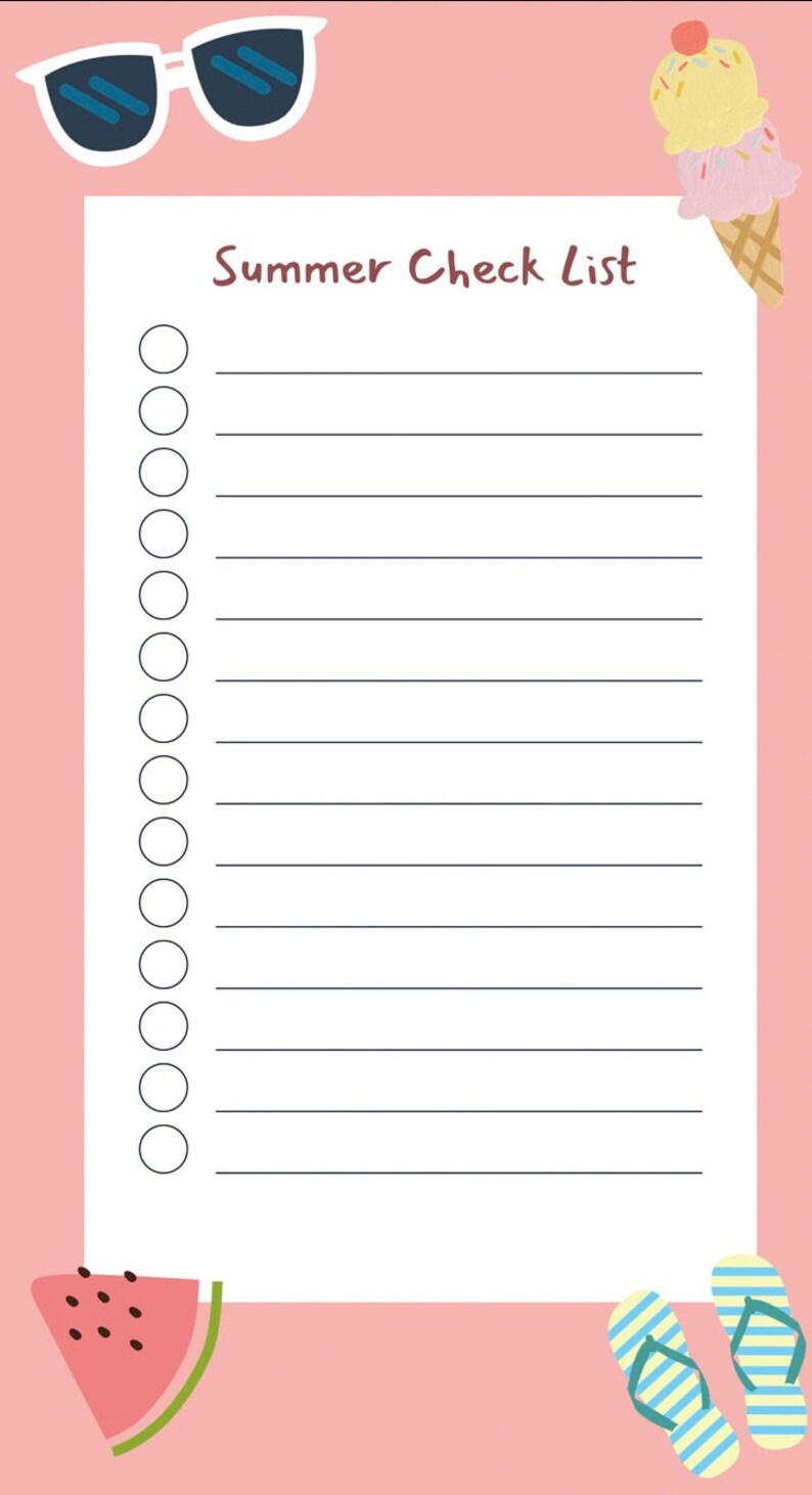 Summer Checklist - Etsy