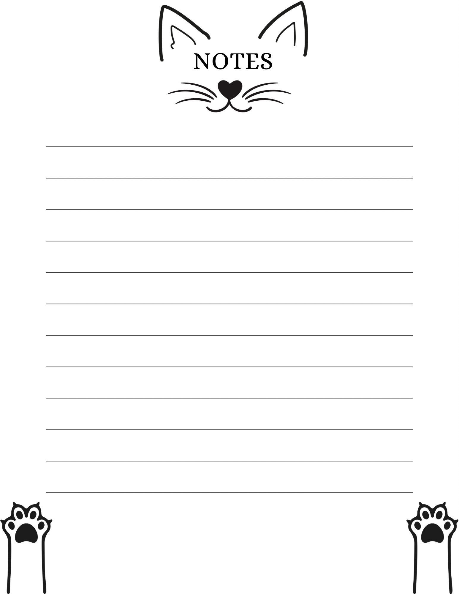 Printable Note Paper With Kitty - Etsy