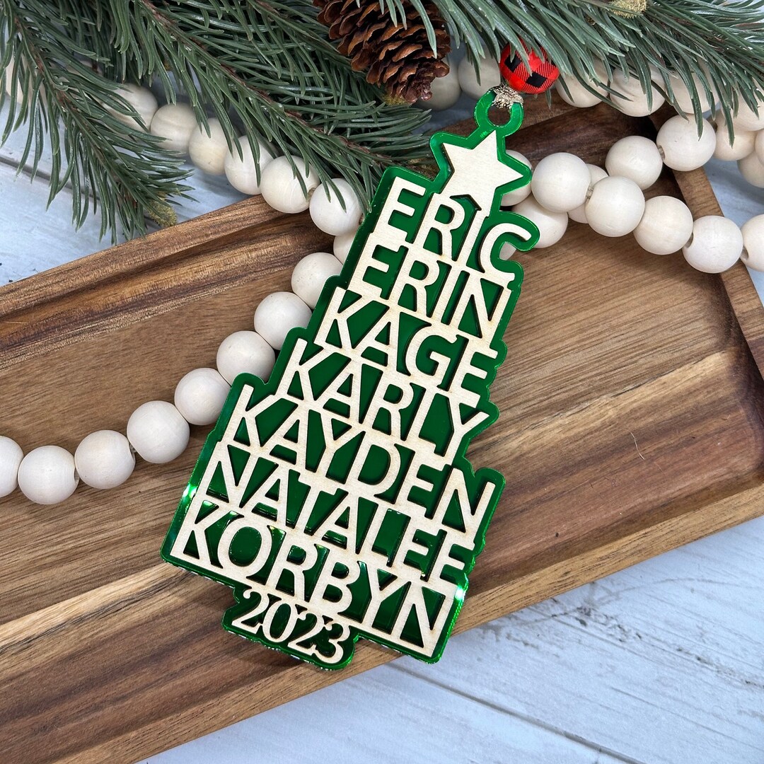 Personalized Family Names Christmas Tree Ornament: Green Acrylic ...