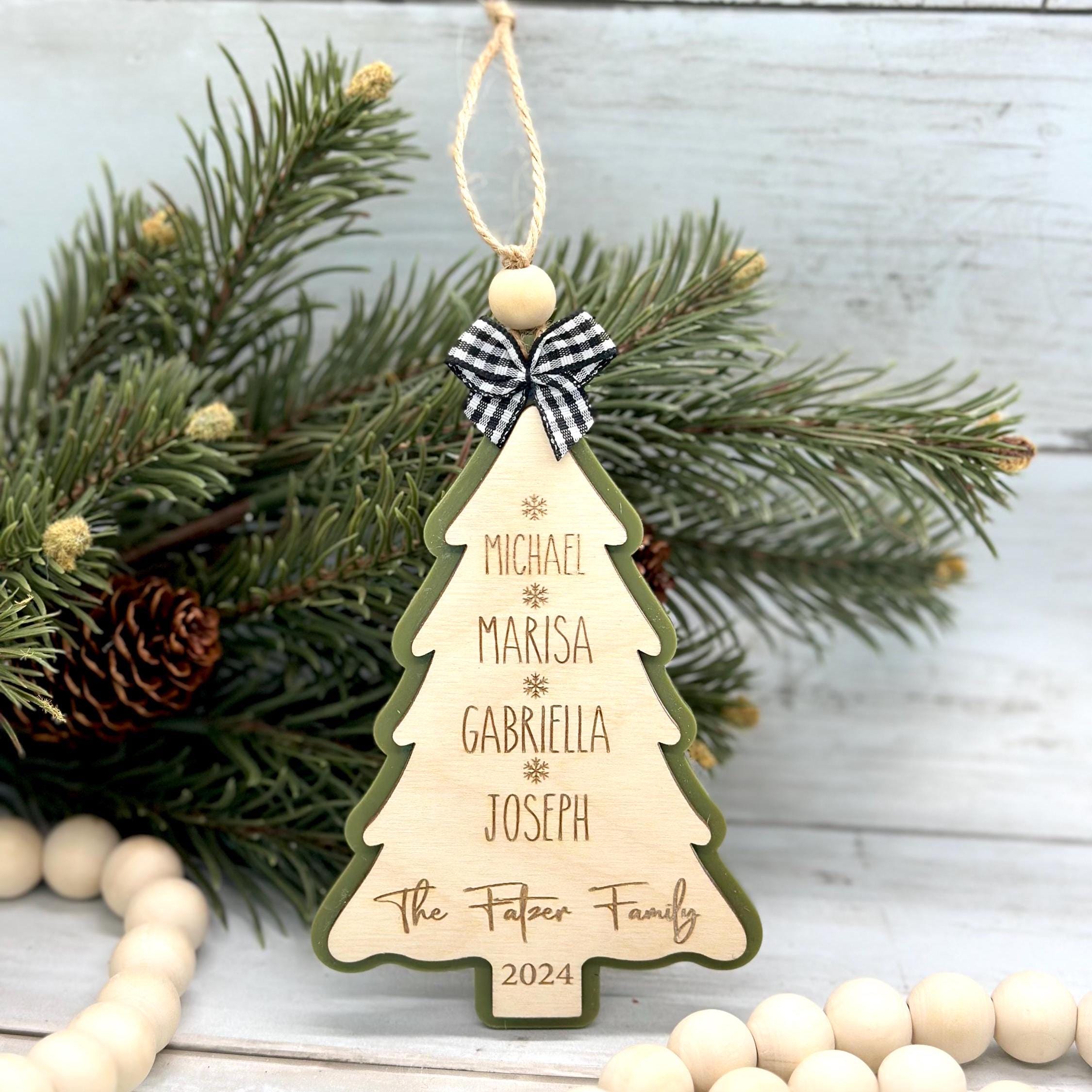 Personalized Family Name Christmas Tree Ornament: Acrylic & Birch Wood ...