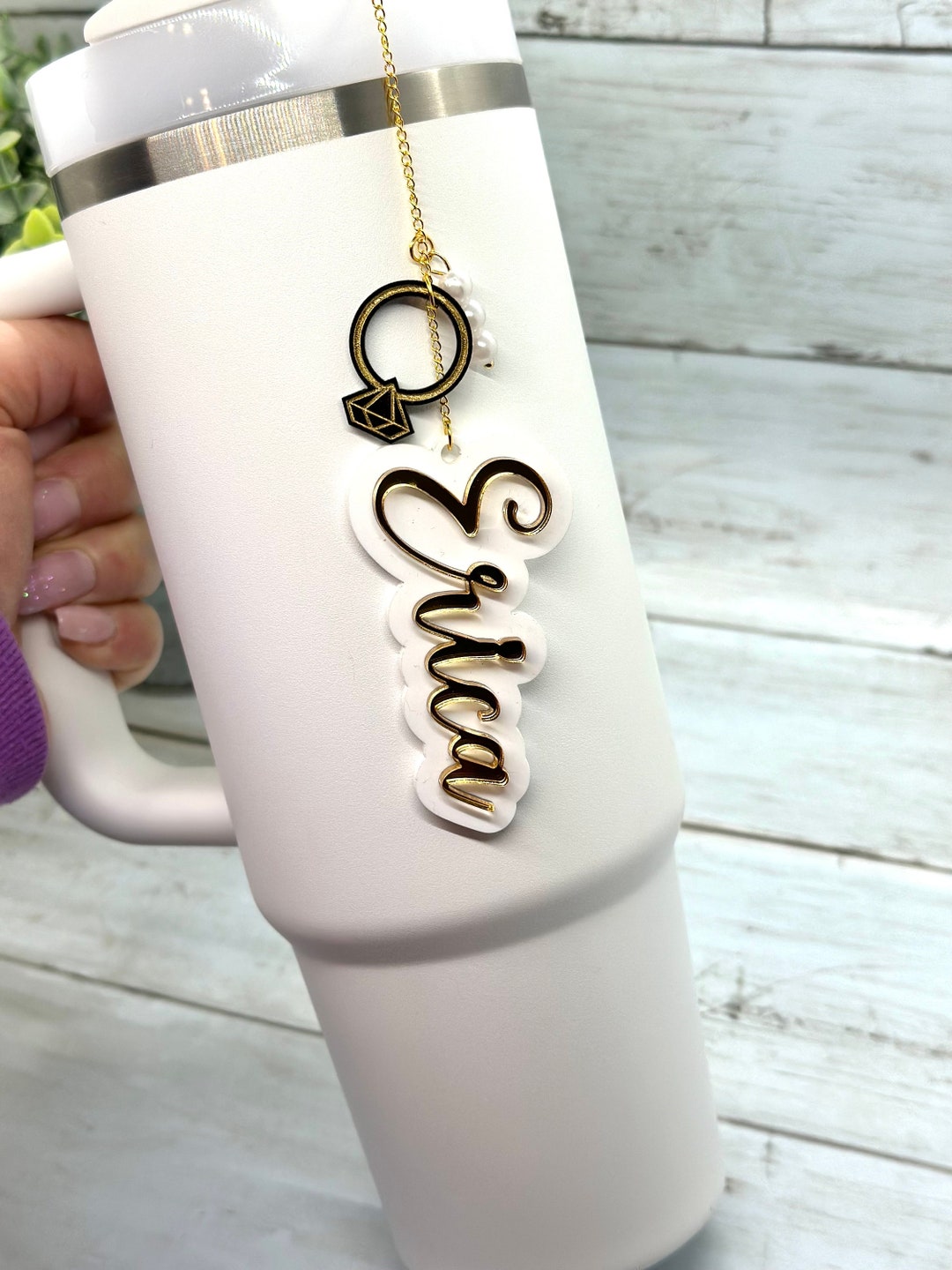 Bridal Tumbler Straw Charm, Personalized Bride Tumbler Name Tag ...