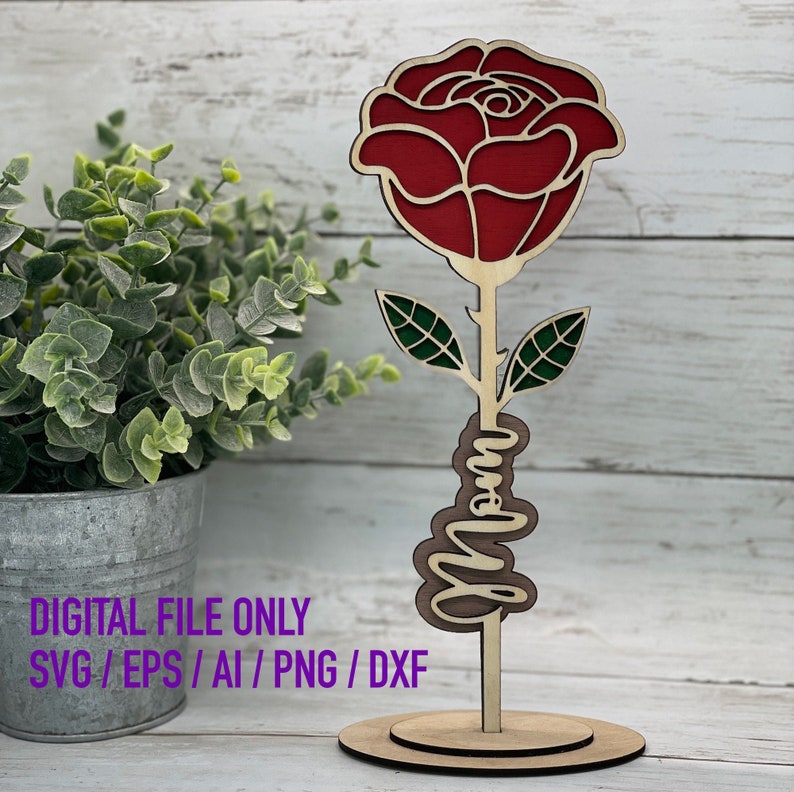 Mom Rose Laser Cut File: Wood Flower SVG, AI, EPS (digital Download) - Etsy