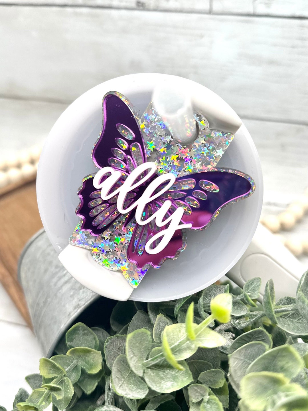 Custom Butterfly Tumbler Name Tag: Glitter Acrylic Nameplate - Etsy