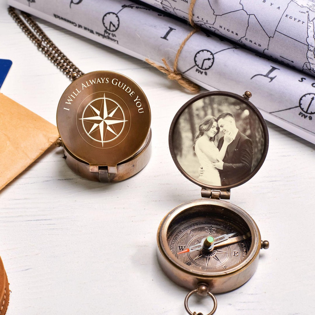 Personalized Photo Compass, Engraved Handwriting Gift - Etsy