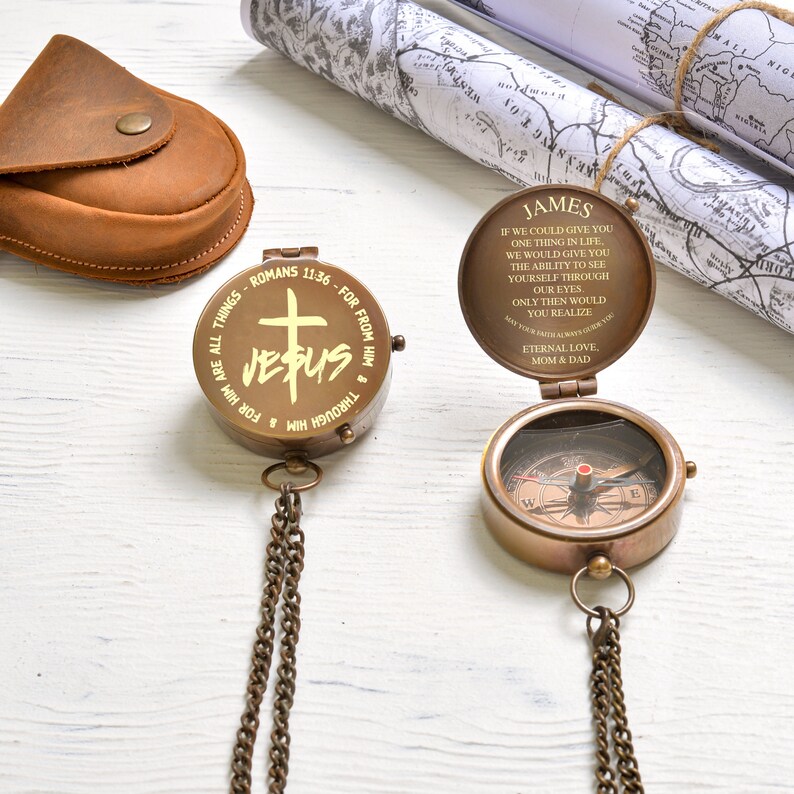 Personalized Brass Compass: Baptism, First Communion, Confirmation Gift ...