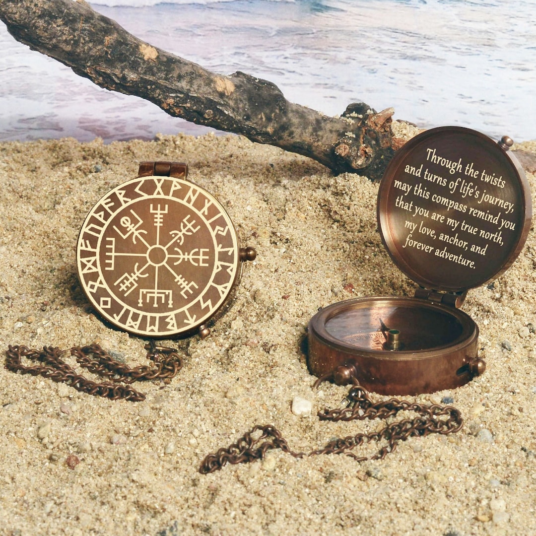 Viking Vegvisir Engraved Compass, Anniversary Gift for Him, Romantic ...