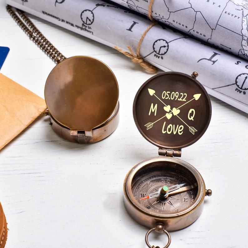 Personalized Brass Compass Vintage Look With Custom - Etsy
