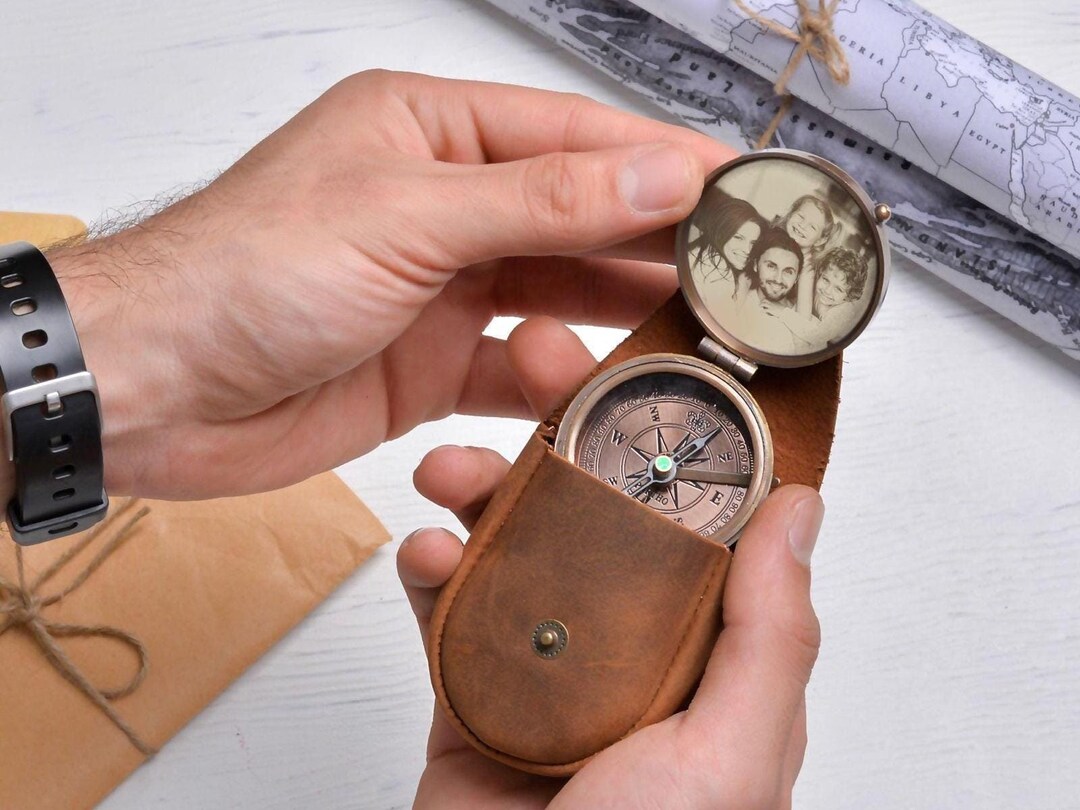 Personalized Brass Compass, Photo Engraved Anniversary Gift - Etsy