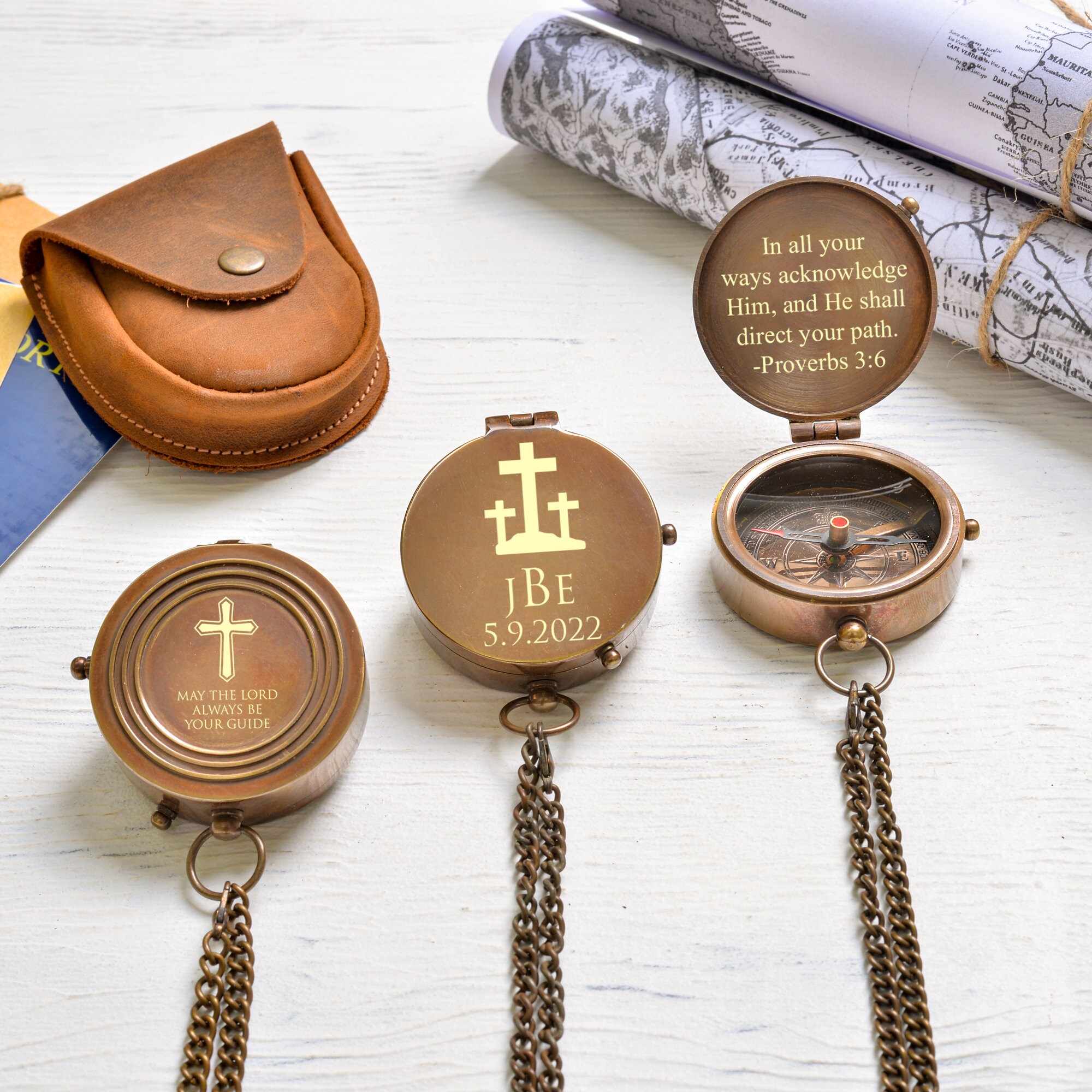 Personalized Brass Compass: Baptism, First Communion, Confirmation Gift ...