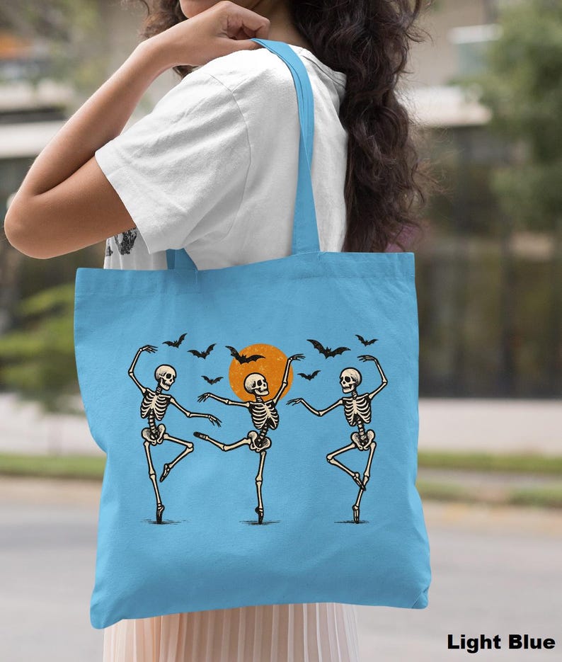 Halloween Skeleton Tote Bag, Dancing Skeleton Halloween Tote, Funny ...