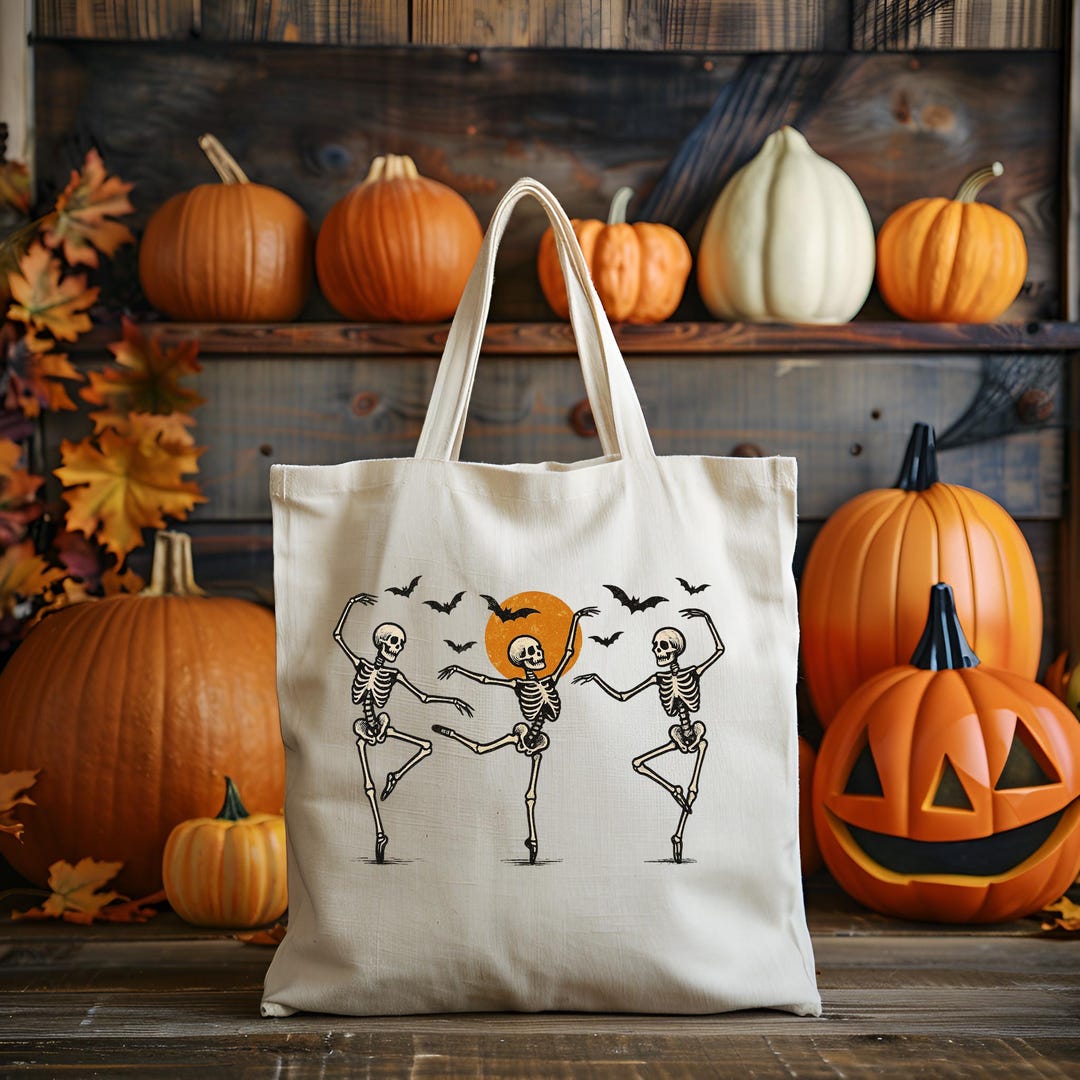 Halloween Skeleton Tote Bag, Dancing Skeleton Halloween Tote, Funny ...