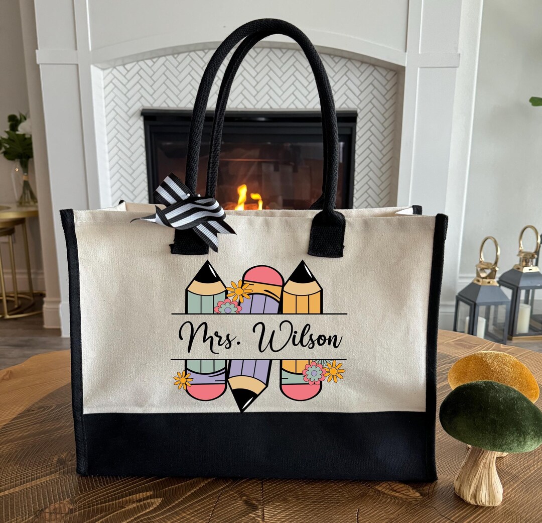 Custom Pencil Teacher Bag, Teacher Appreciation Gift Bag, Personalized ...